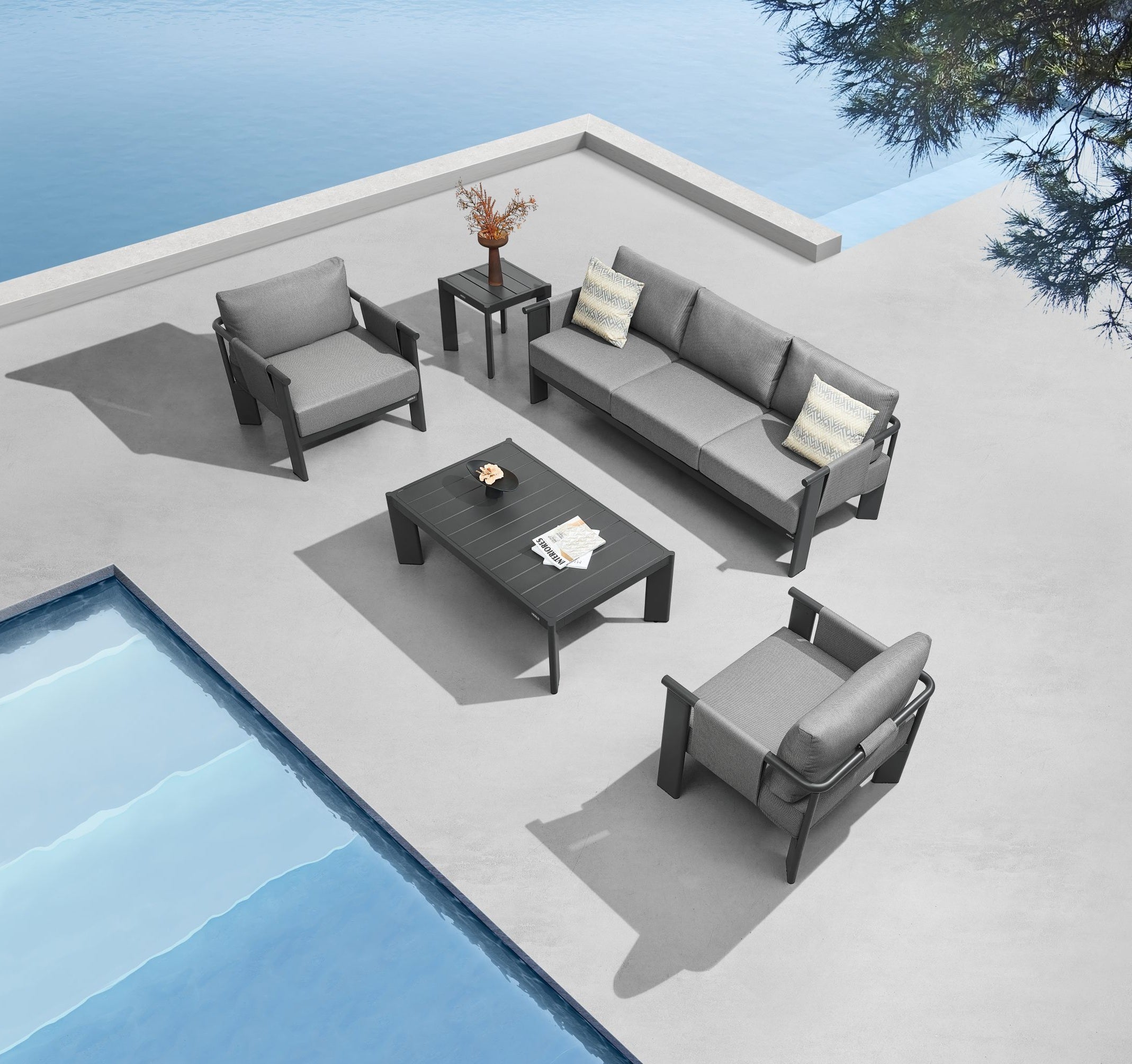 LIGO Sofa Set - 3-Seater + (2) Lounge Chairs + (2) Side Tbl + Coffee T ...