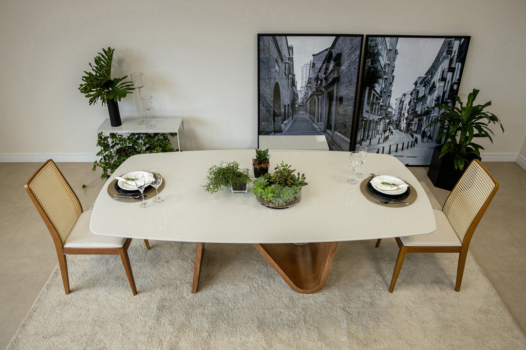 UMA - CAPRI Rect Table Top 86"L x 43"W + Nancy Base (White/Carvalho Am ...