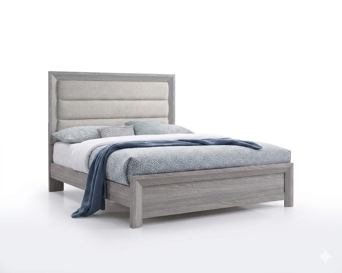 ADELAIDE Queen Size Bed/Upholstered Headboard Driftwood Finish ...