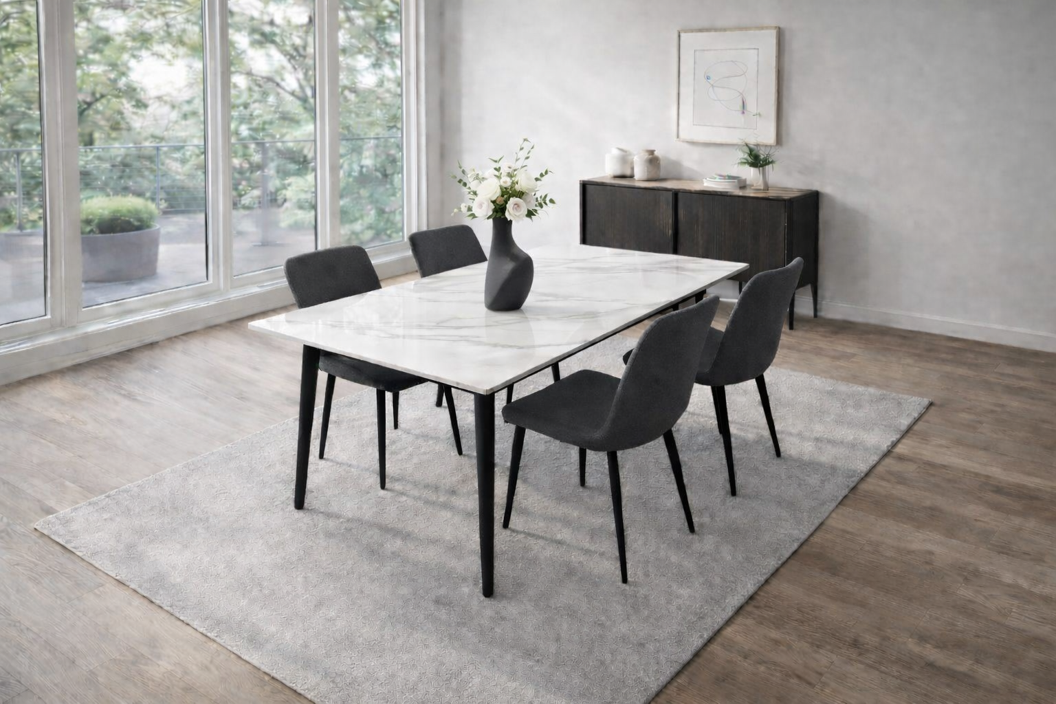 TD Dining Set - Rect Dining Table 55" x 31" + (4) Dining Chair Grey ...